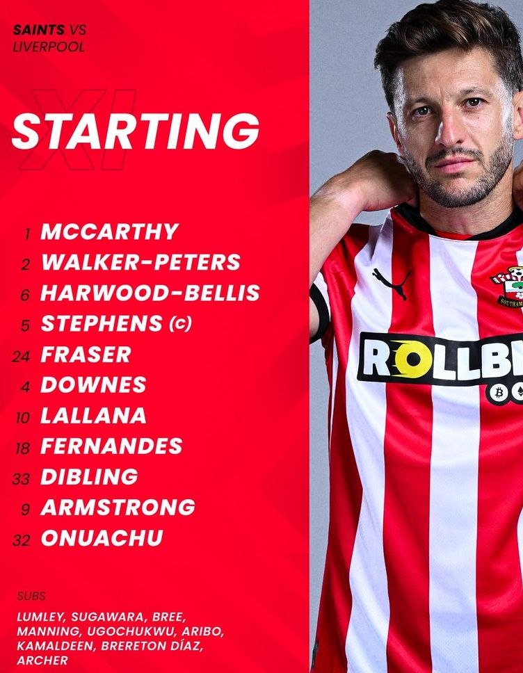 PL | Official Southampton FC vs Liverpool FC Lineups Timeline 2024 ...