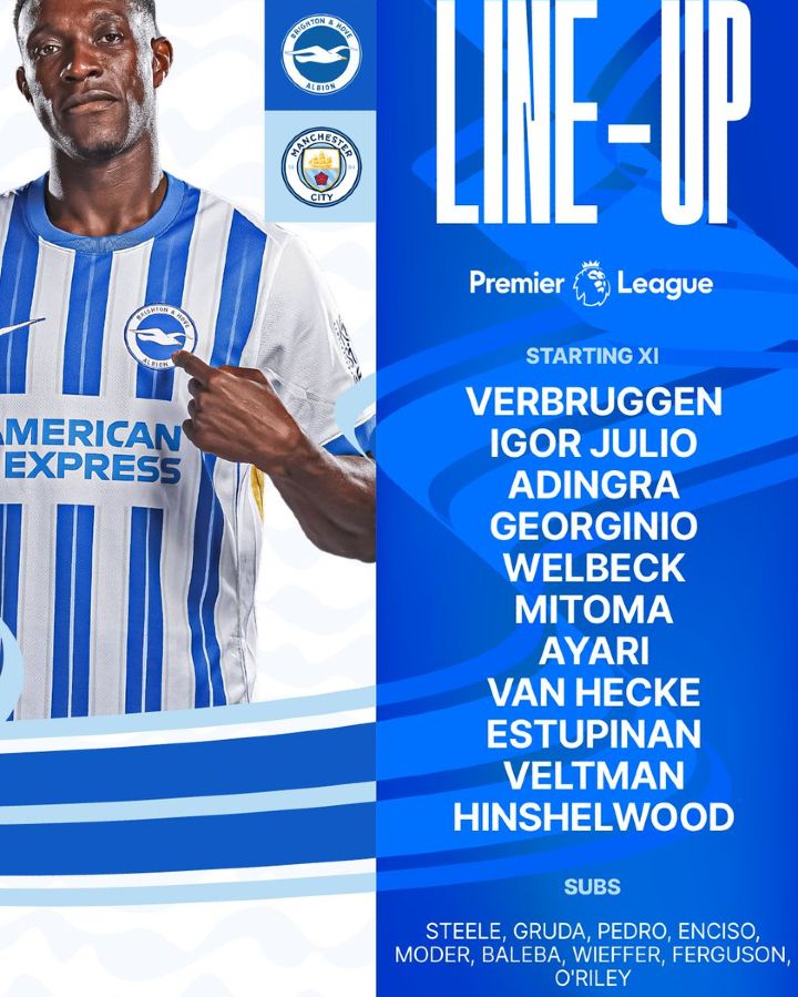 PL | Official Brighton & Hove Albion FC vs Man City Lineups Timeline ...