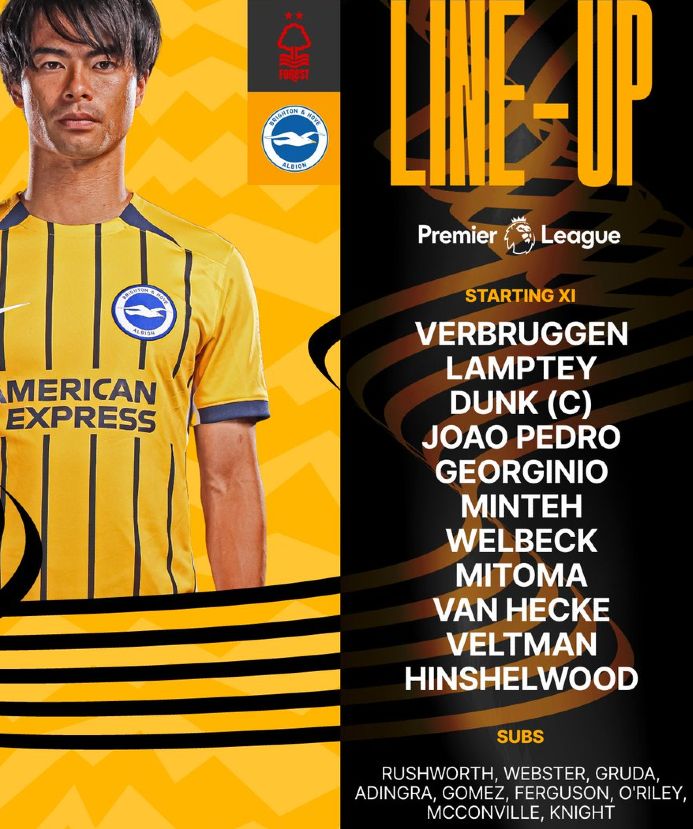 PL | Official Nottingham Forest FC vs Brighton & Hove Albion FC Lineups ...