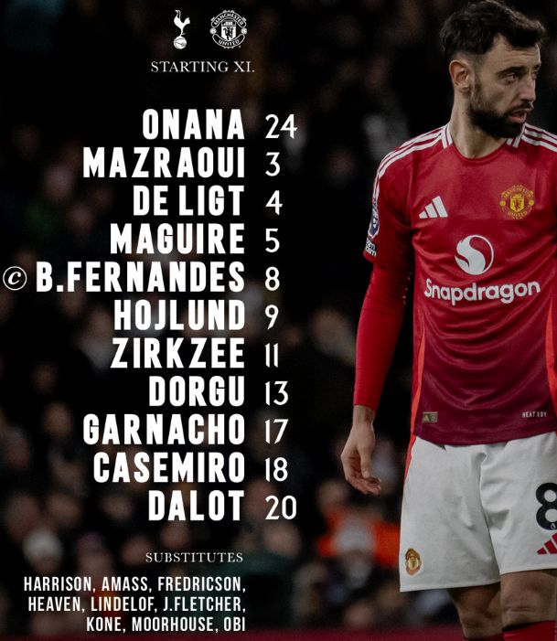 PL | Official Tottenham vs Manchester United FC Lineups Timeline 2025 ...