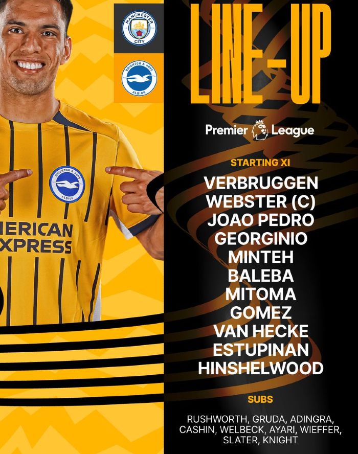 PL | Official Man City vs Brighton & Hove Albion FC Lineups Timeline ...