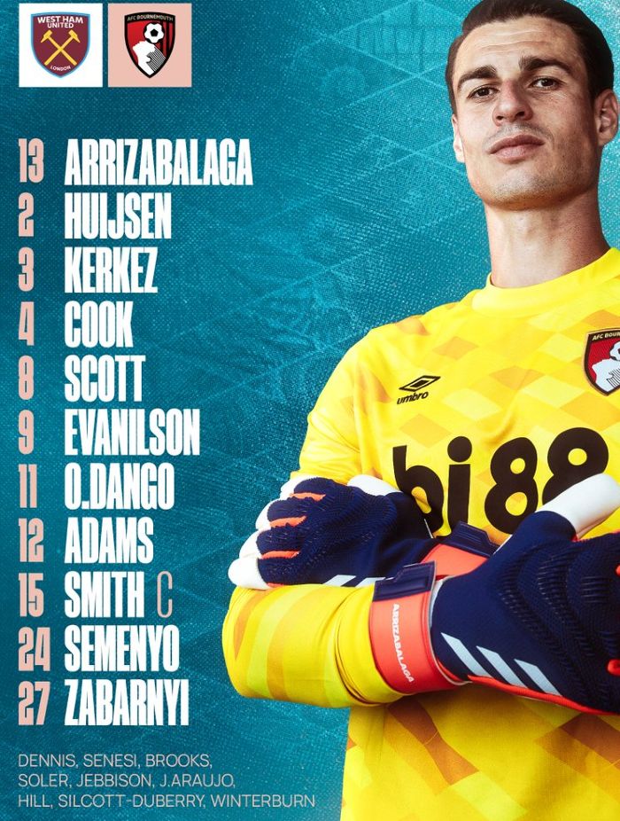 PL | Official West Ham United FC vs AFC Bournemouth Lineups Timeline ...