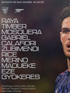 CL | Official Athletic Bilbao vs Arsenal FC Lineups Timeline September ...