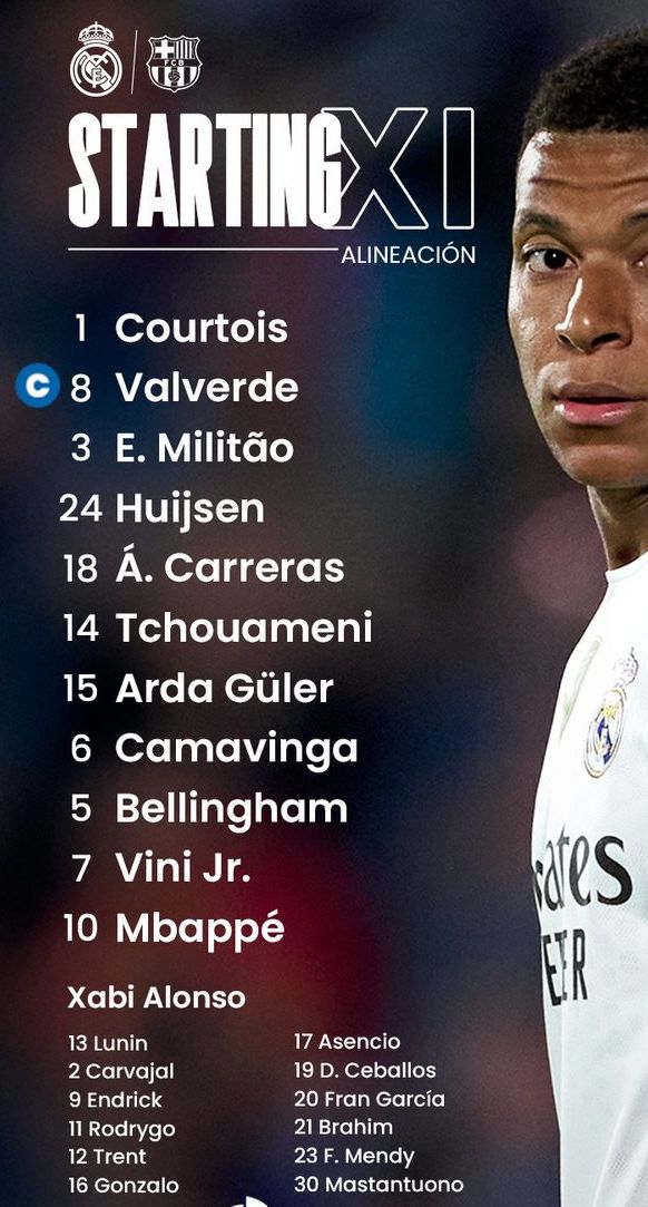 RMA 2:1 BAR | Official Real Madrid vs FC Barcelona October 2025 Lineups ...